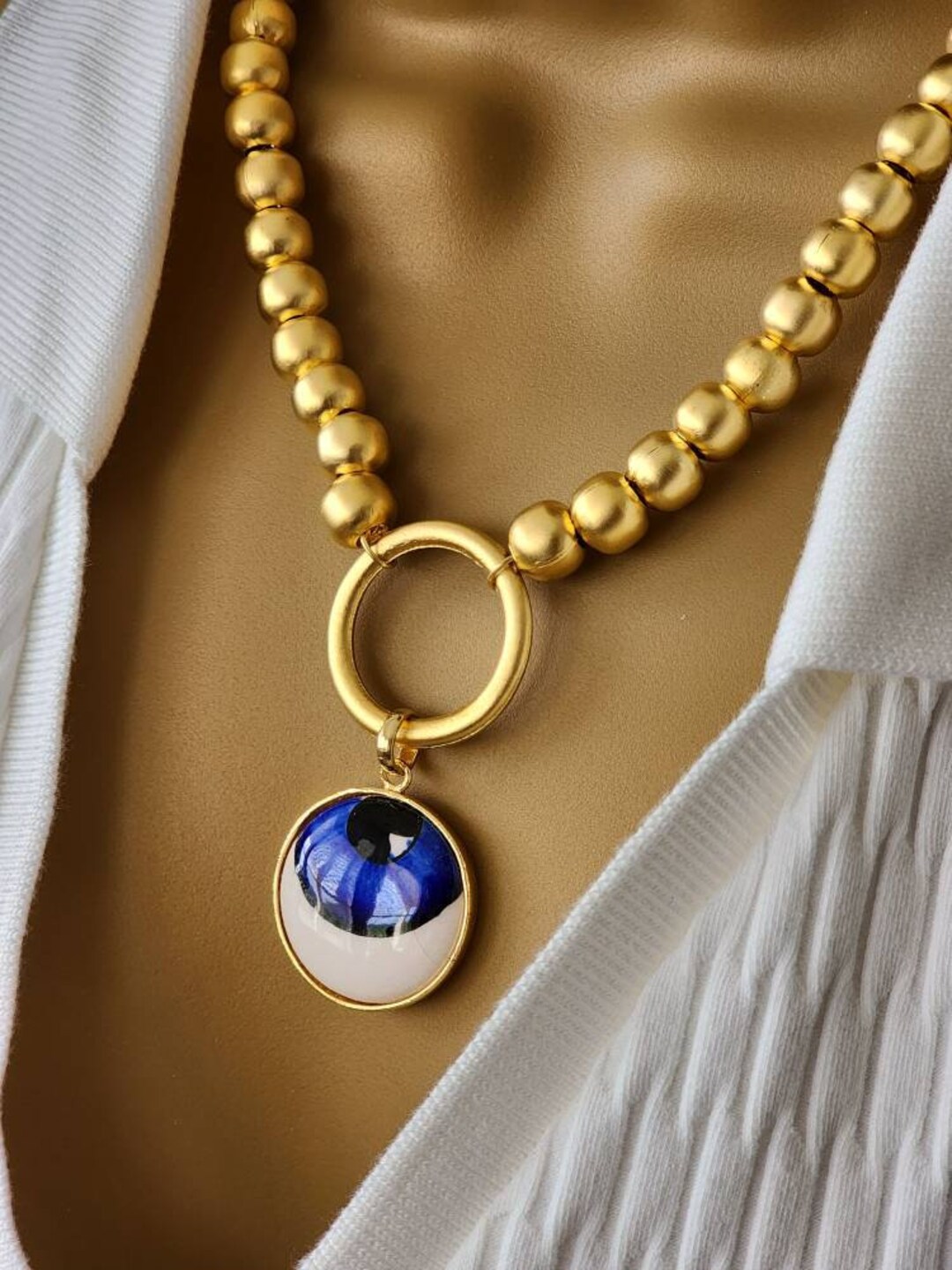 Mat Gold Ball Beaded Necklace , 18K Gold Plated Necklace , Perfect Gift ...