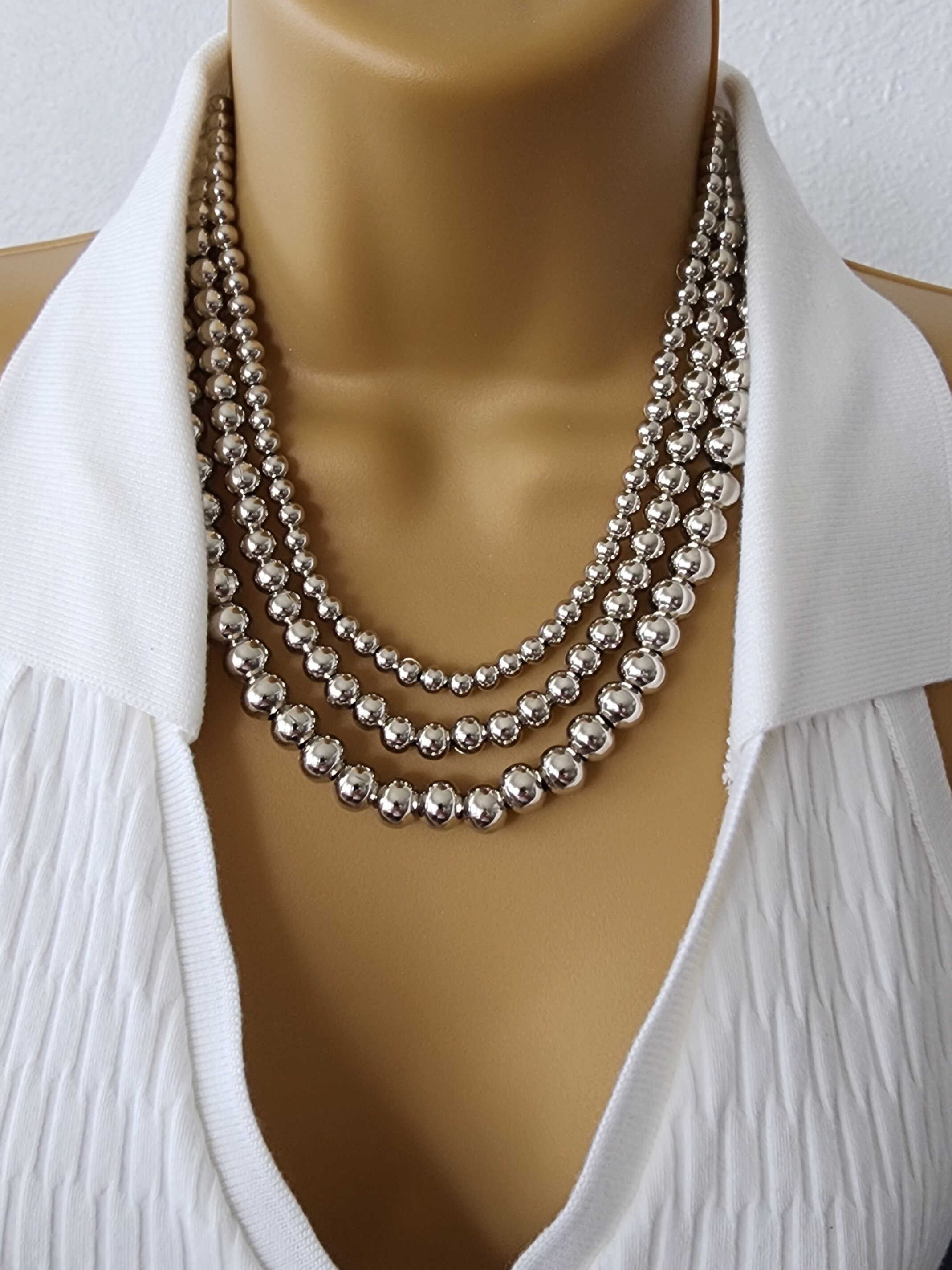 Adjustable Rhodium Ball Bead Necklace: Silver Ball Chain - Etsy