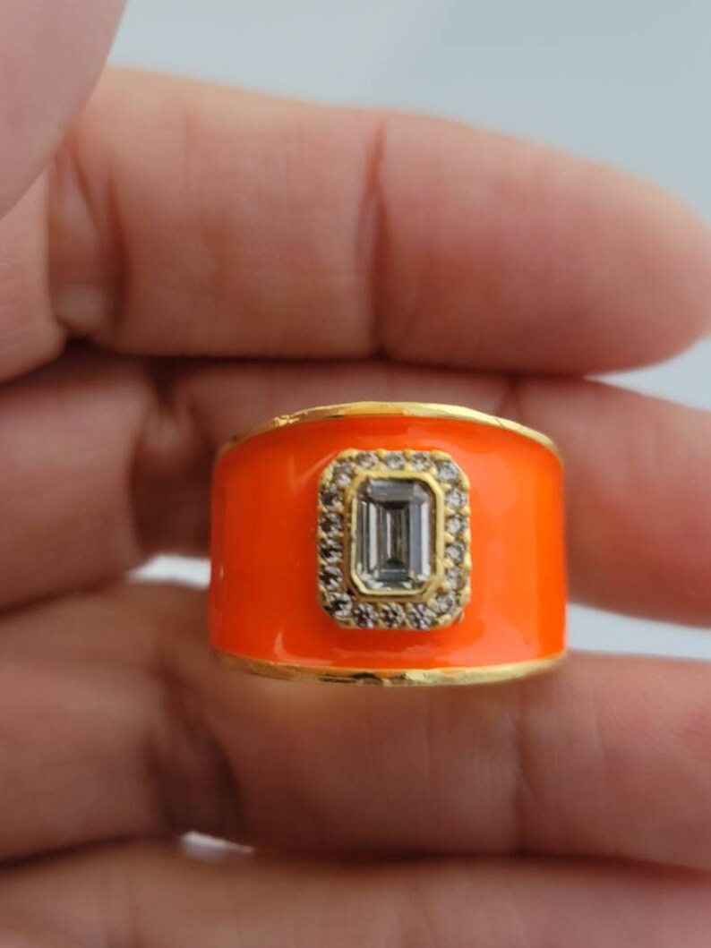 Enamel Adjustable Ring: Blue and Orange Fashion Jewelry - Etsy