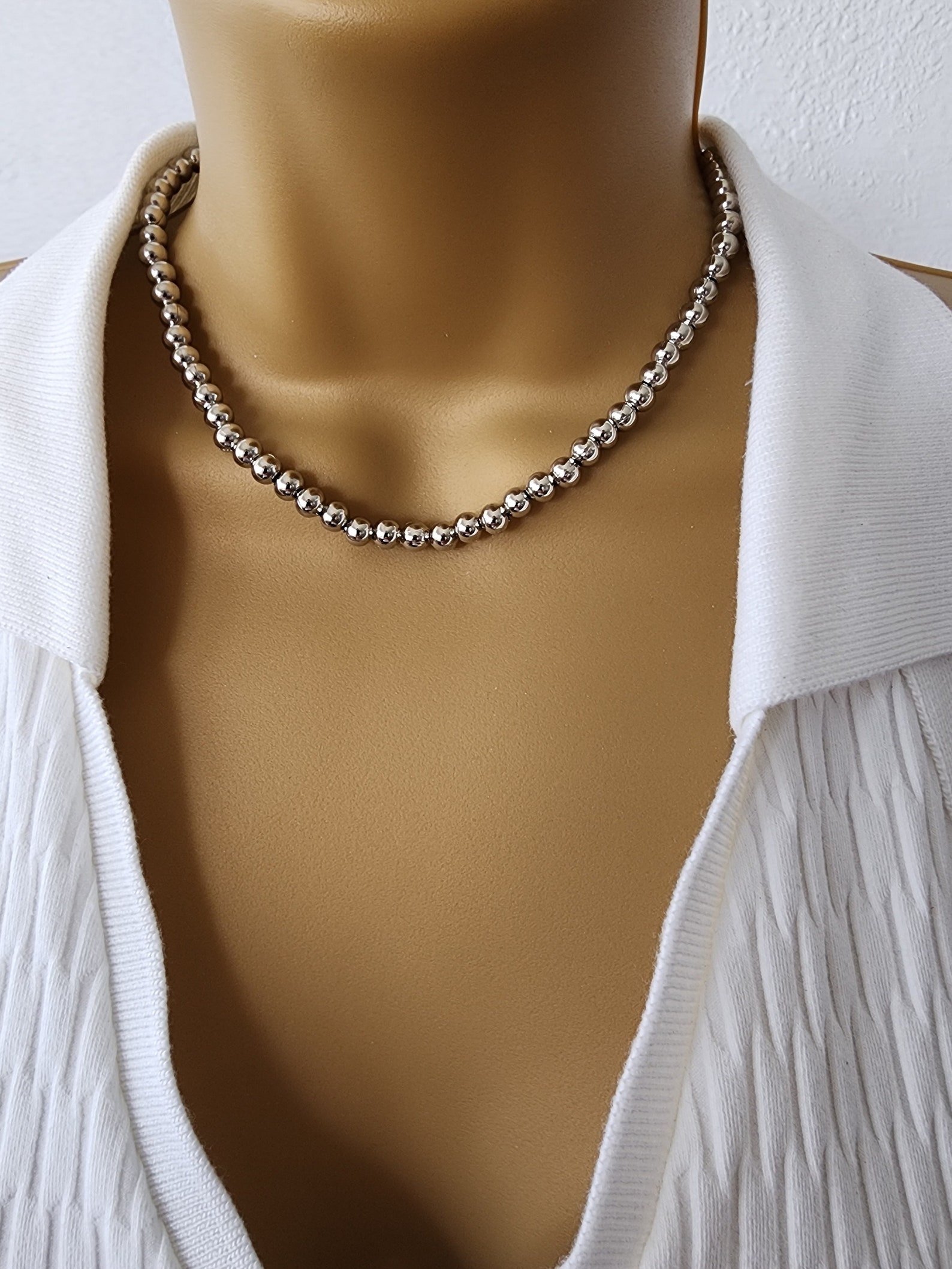 Adjustable Rhodium Ball Bead Necklace: Silver Ball Chain - Etsy