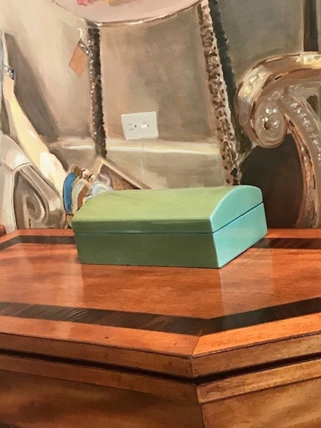 Vintage Lacquer Box Hinged Lid Celadon, - Etsy