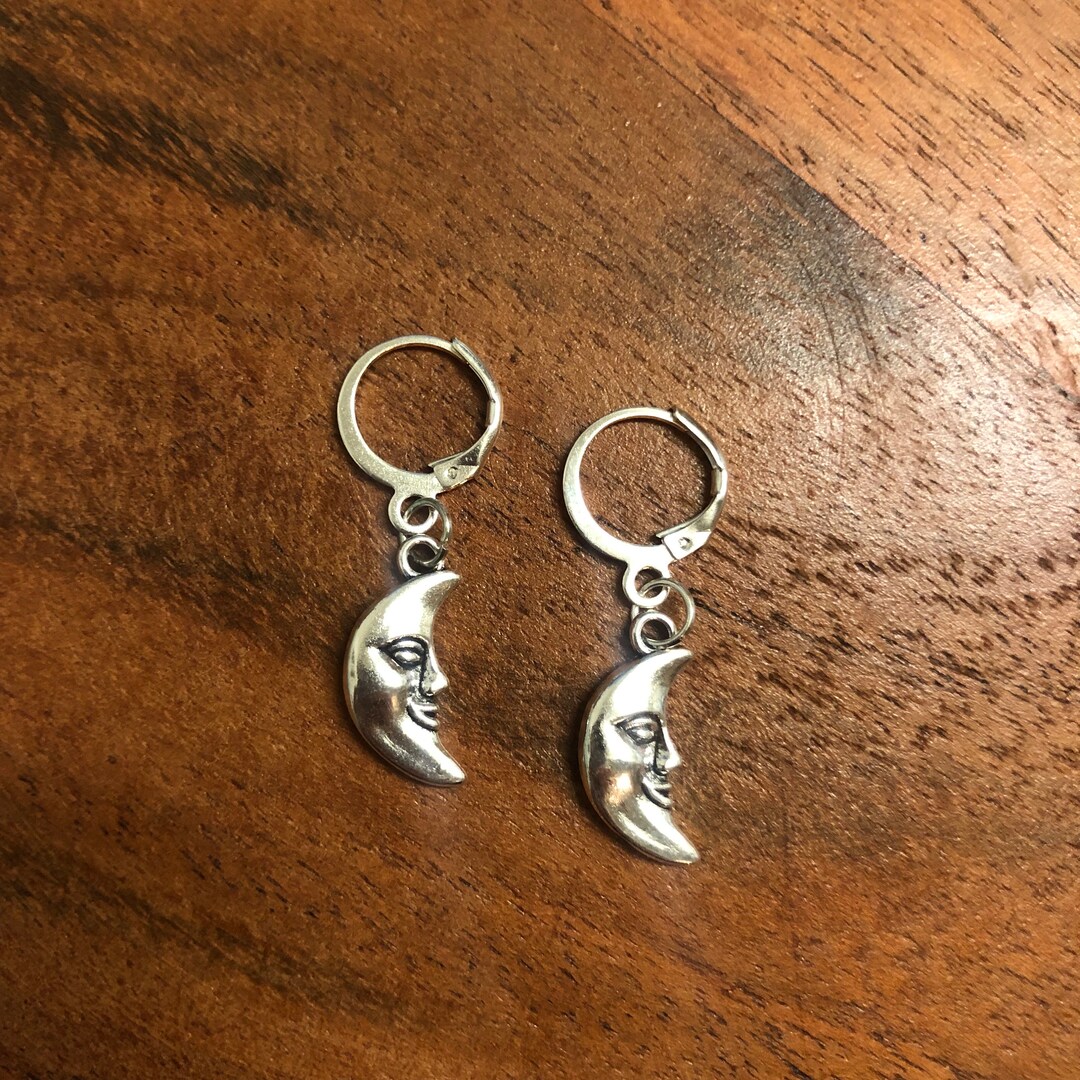 Moon Face Charm Hoop Earrings | in Ear and Clip Ons Available | Moons ...