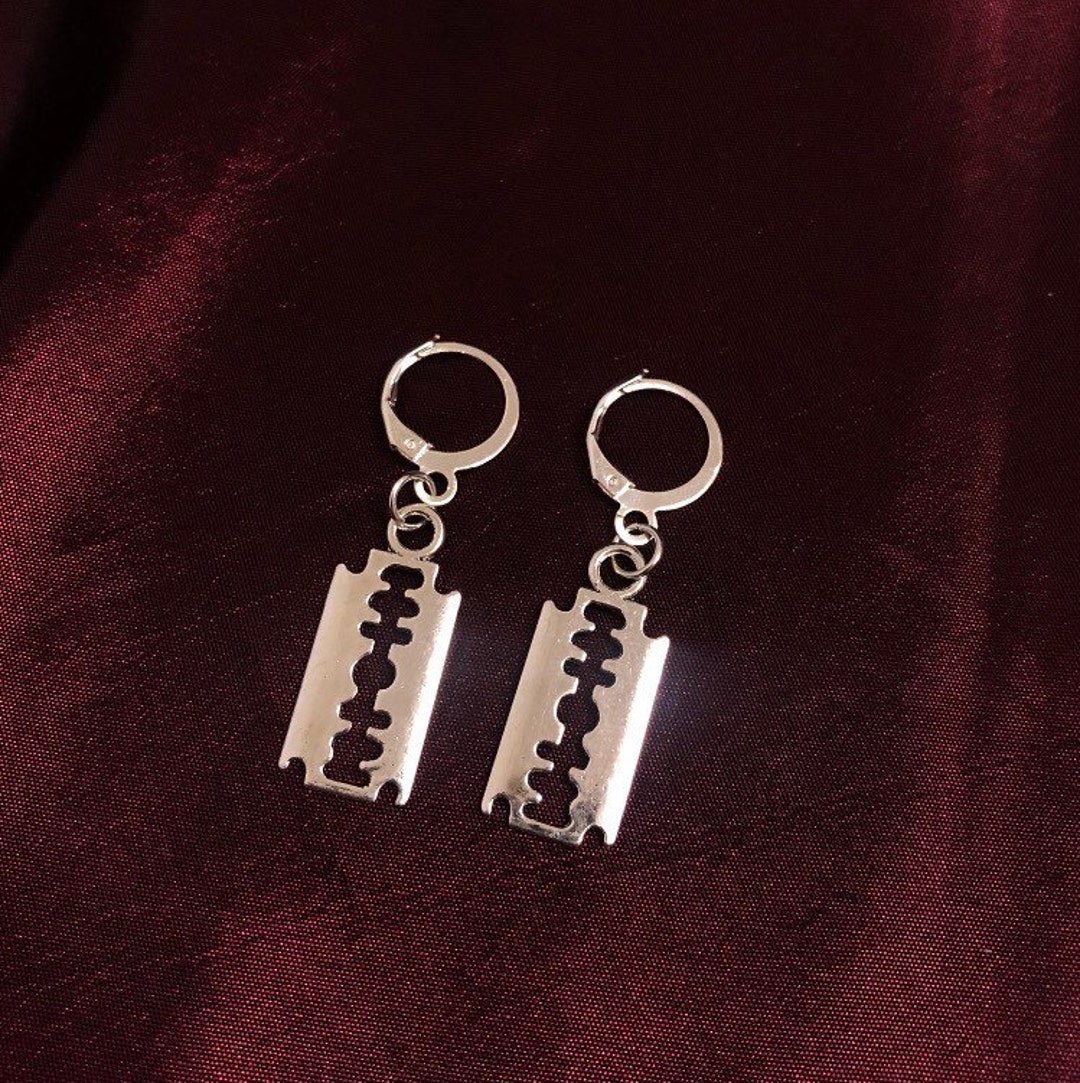 Razor Blade Charm Hoop Earring | in Ear and Clip Ons Available | Goth ...