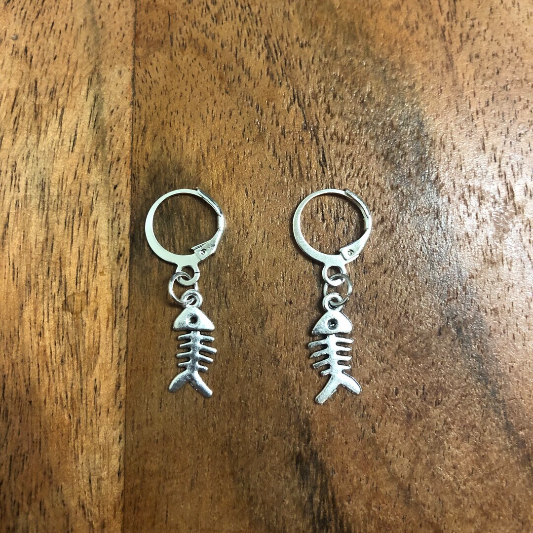 Fish Skeleton Charm Hoop Earrings | in Ear and Clip Ons Available ...