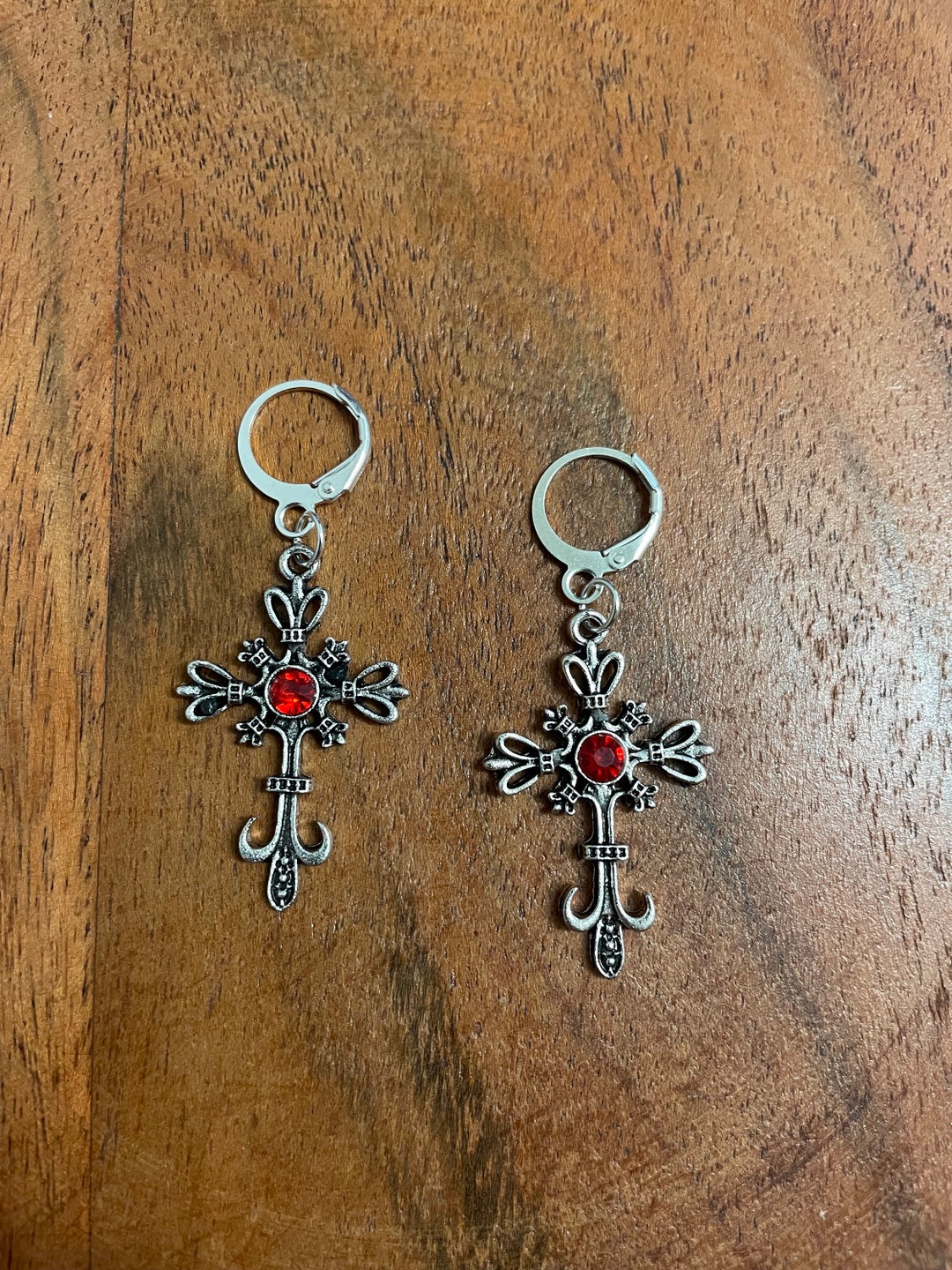 Vampy Red Cross Charm Earrings | in Ear and Clip Ons Available ...