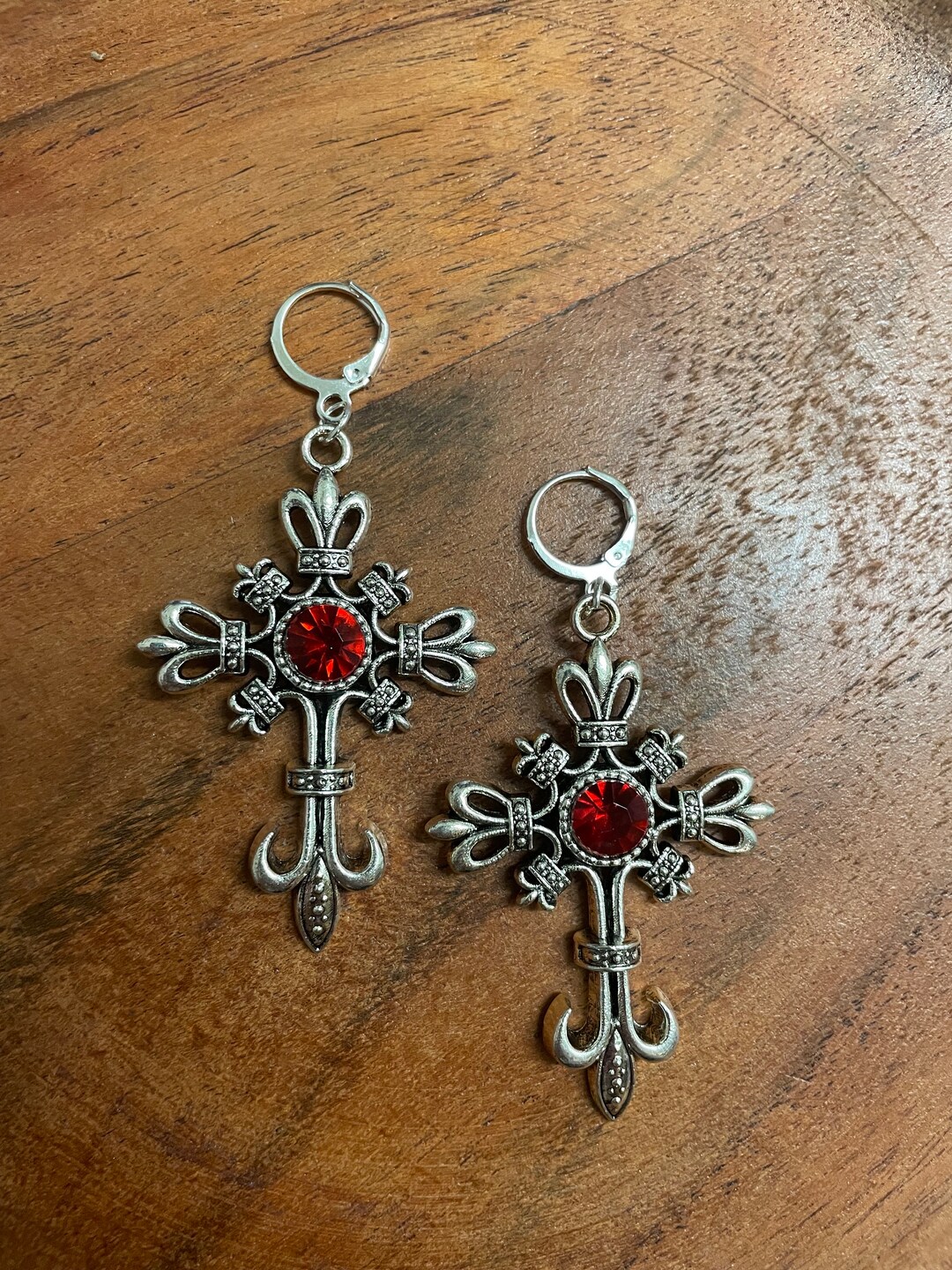 Large Vampy Red Cross Charm Earrings | in Ear and Clip Ons Available ...