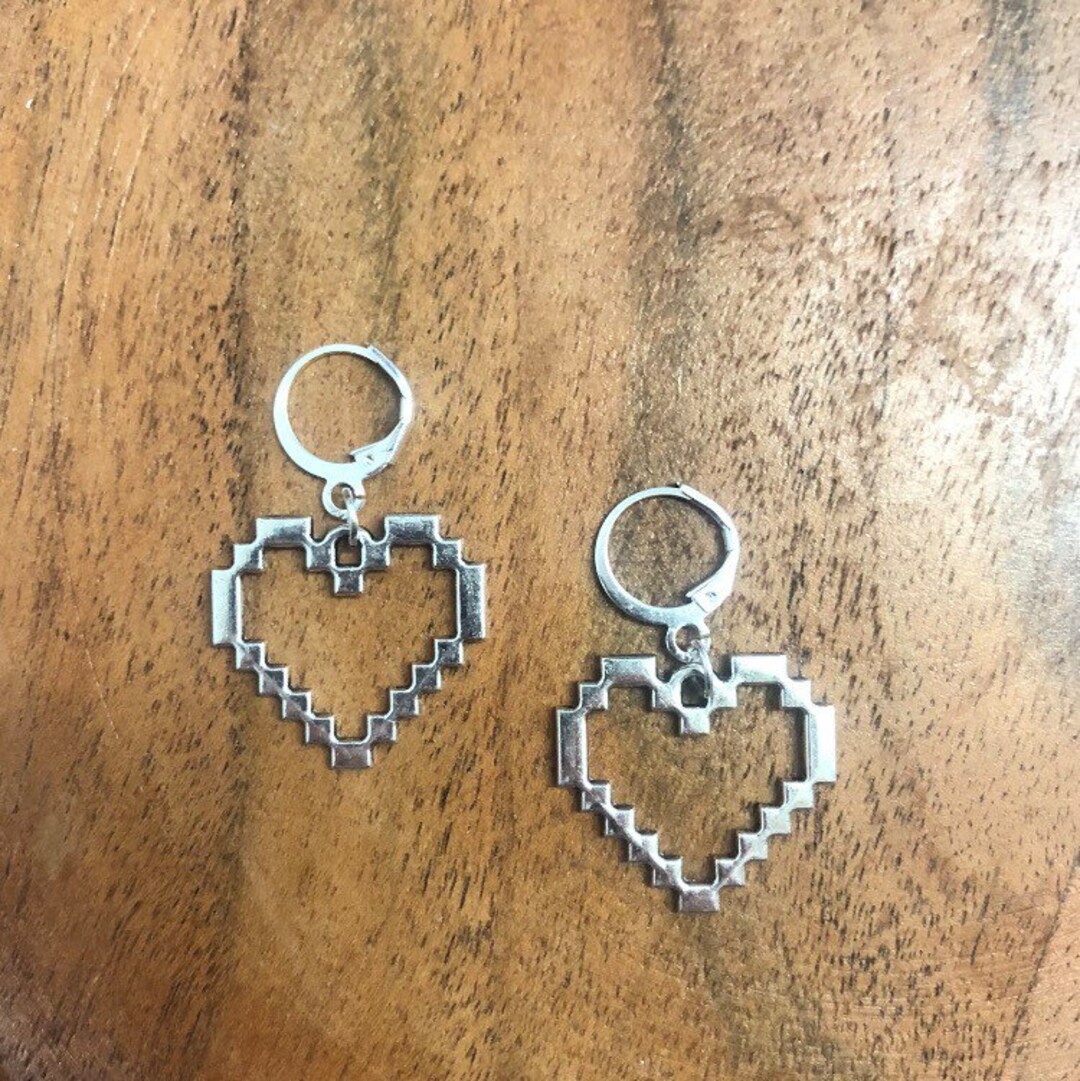 Pixel Heart Charm Hoop Earrings | in Ear and Clip Ons Available | Gamer ...