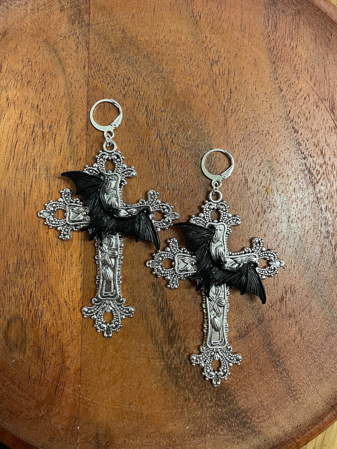 Vampiric Cross Charm Earrings | in Ear and Clip Ons Available | Vampire ...