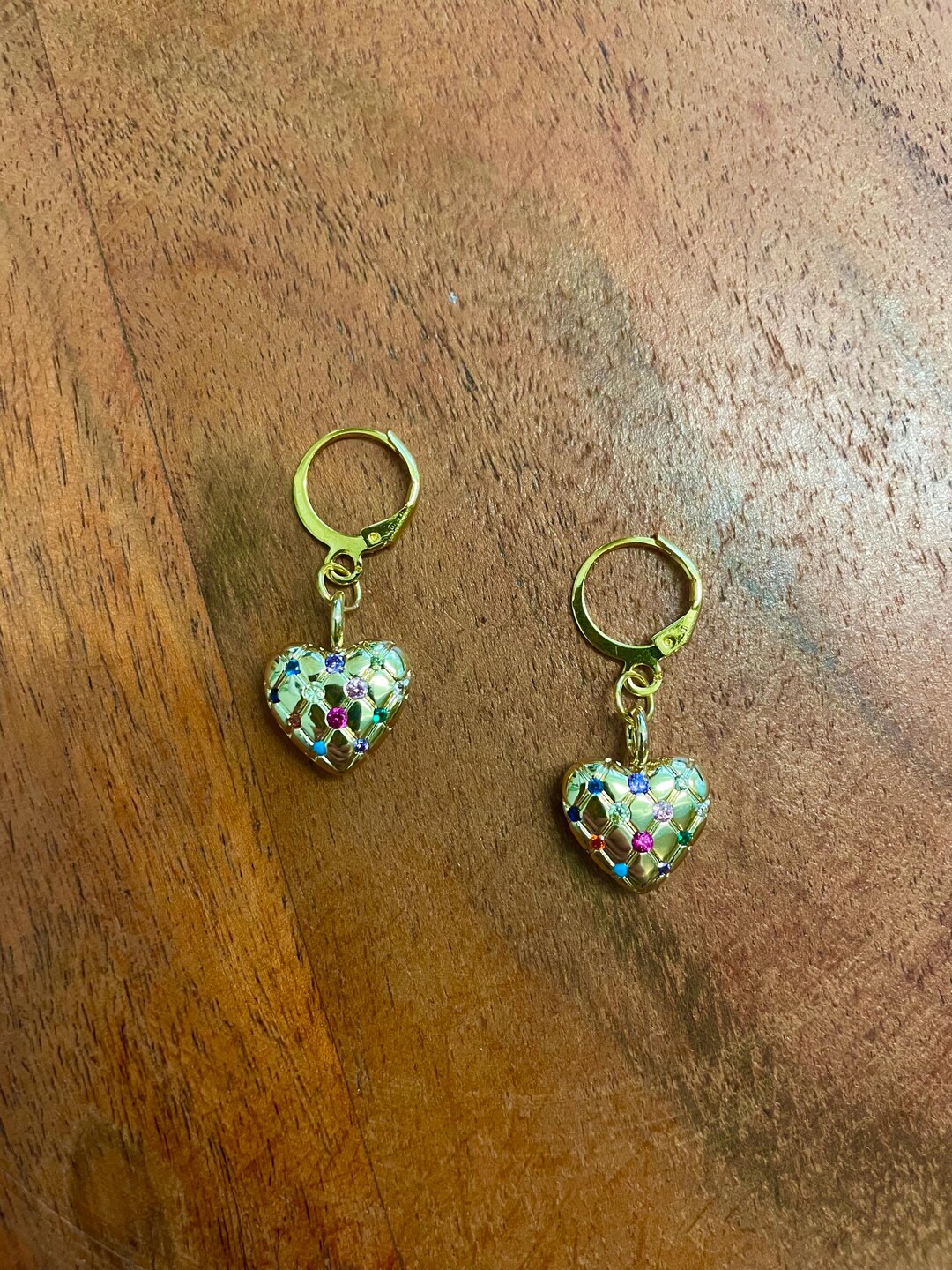 Jewelled Patchwork Heart Earrings | in Ear and Clip Ons Available ...