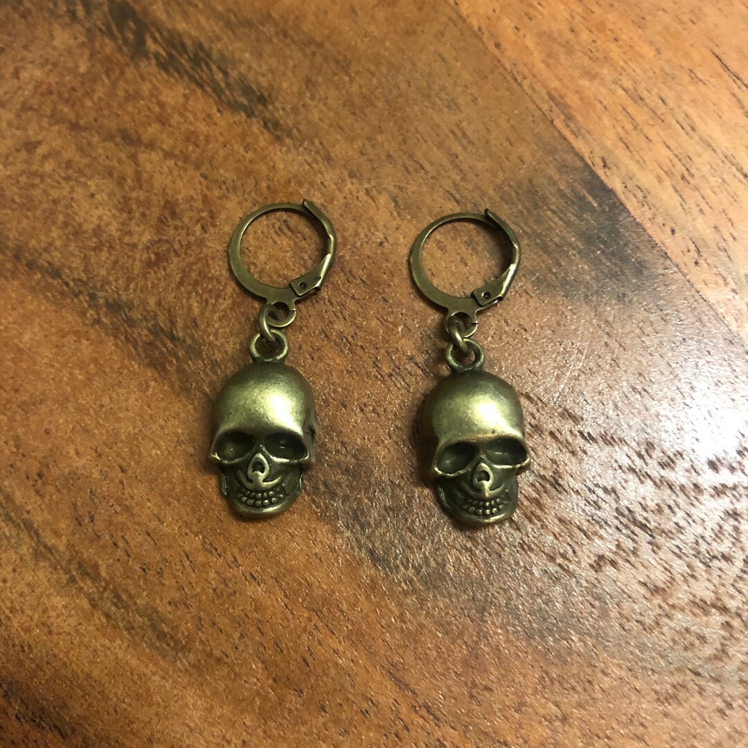 Bronze Skull Solid 3D Charm Hoop Earrings | Skeleton, Halloween, Spooky ...