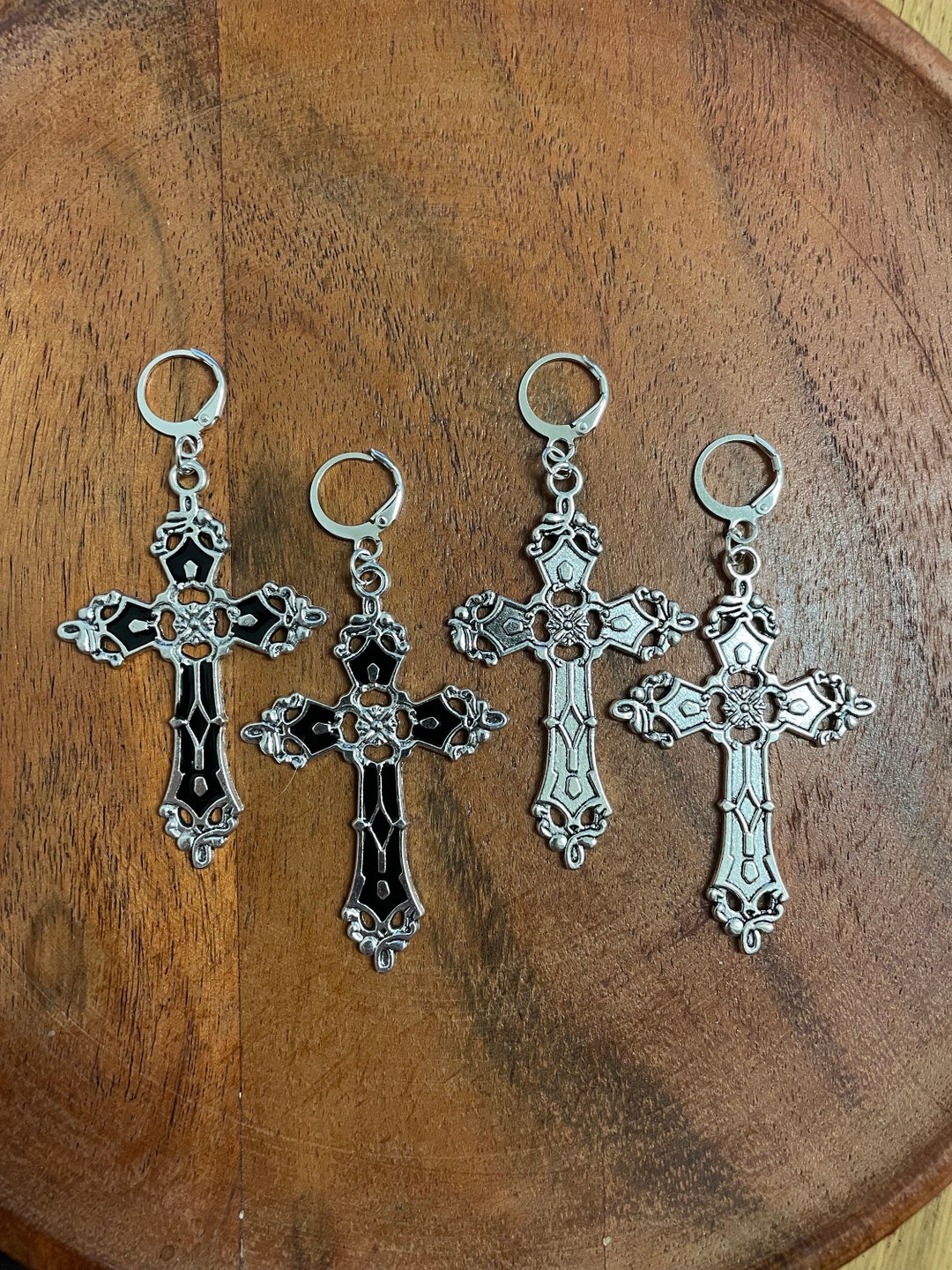 Ornate Large Cross Charm Earrings | in Ear and Clip Ons Available ...