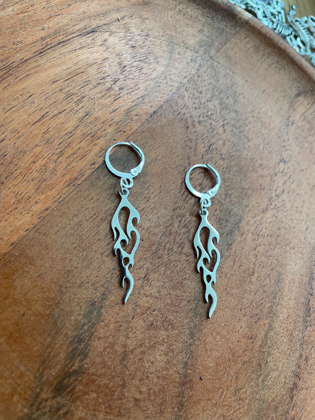 Stainless Steel Flame Charm Earrings | in Ear and Clip Ons Available ...