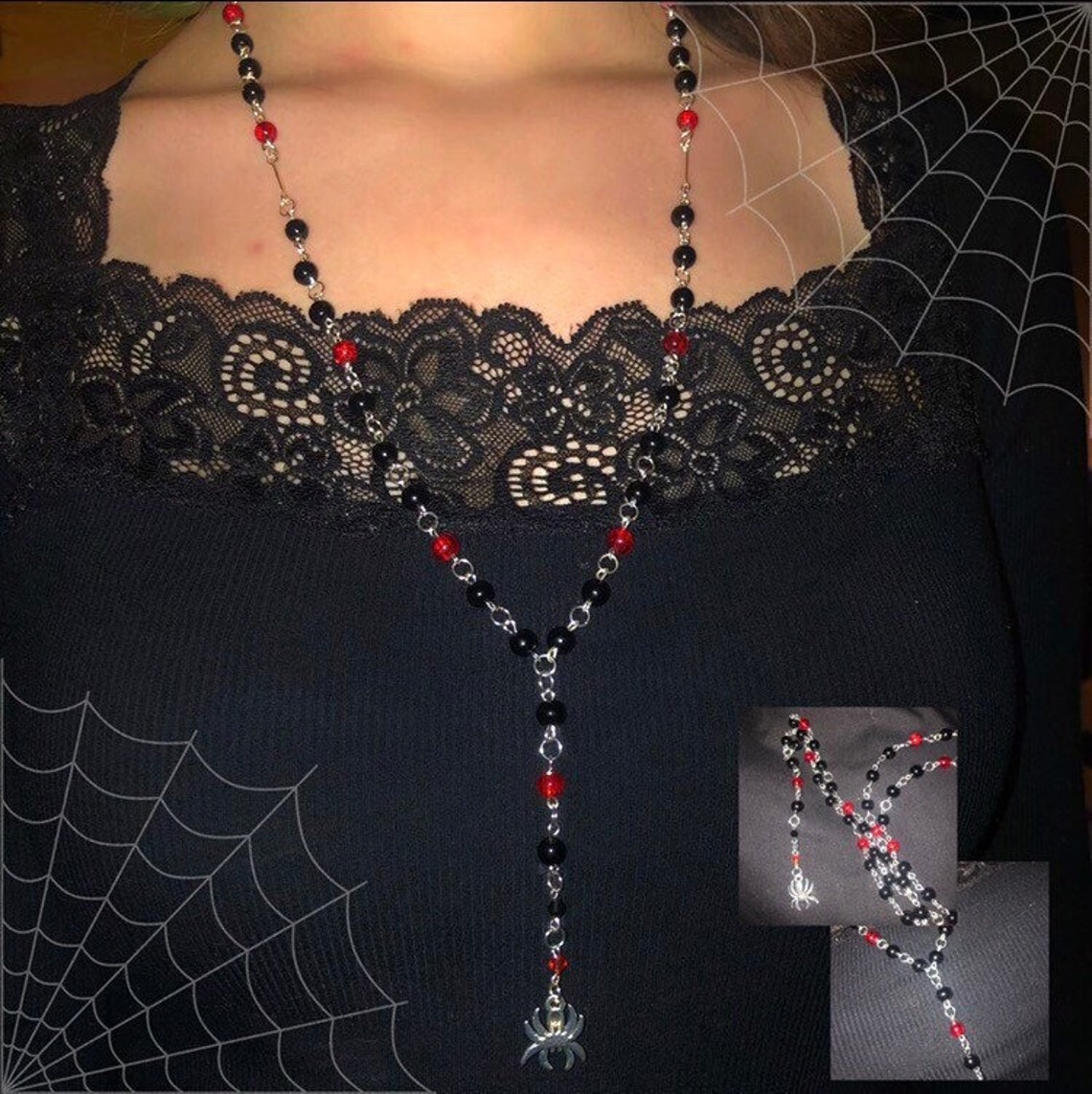 Black and Red Spider Rosary | Insect, Halloween, Mall Goth, Emo ...