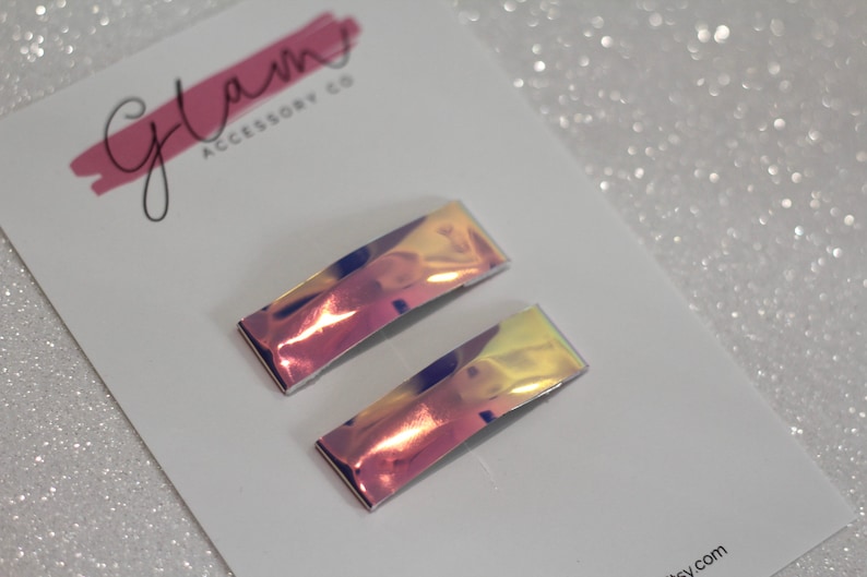Holographic Snap Clip, White Purple Iridescent Faux Vegan Leather, Girl ...