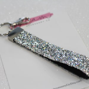 Silver Black Rhinestone Crystal Wristlet, Bling Keychain Bracelet ...