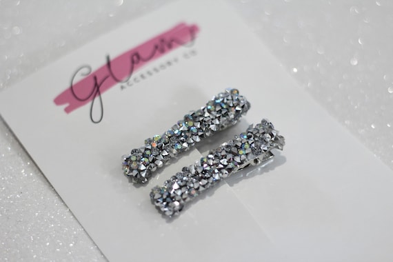 Silver & Rainbow-rhinestone Crystal Rock Bar Clip-wedding | Etsy