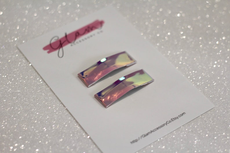 Holographic Snap Clip, White Purple Iridescent Faux Vegan Leather, Girl ...