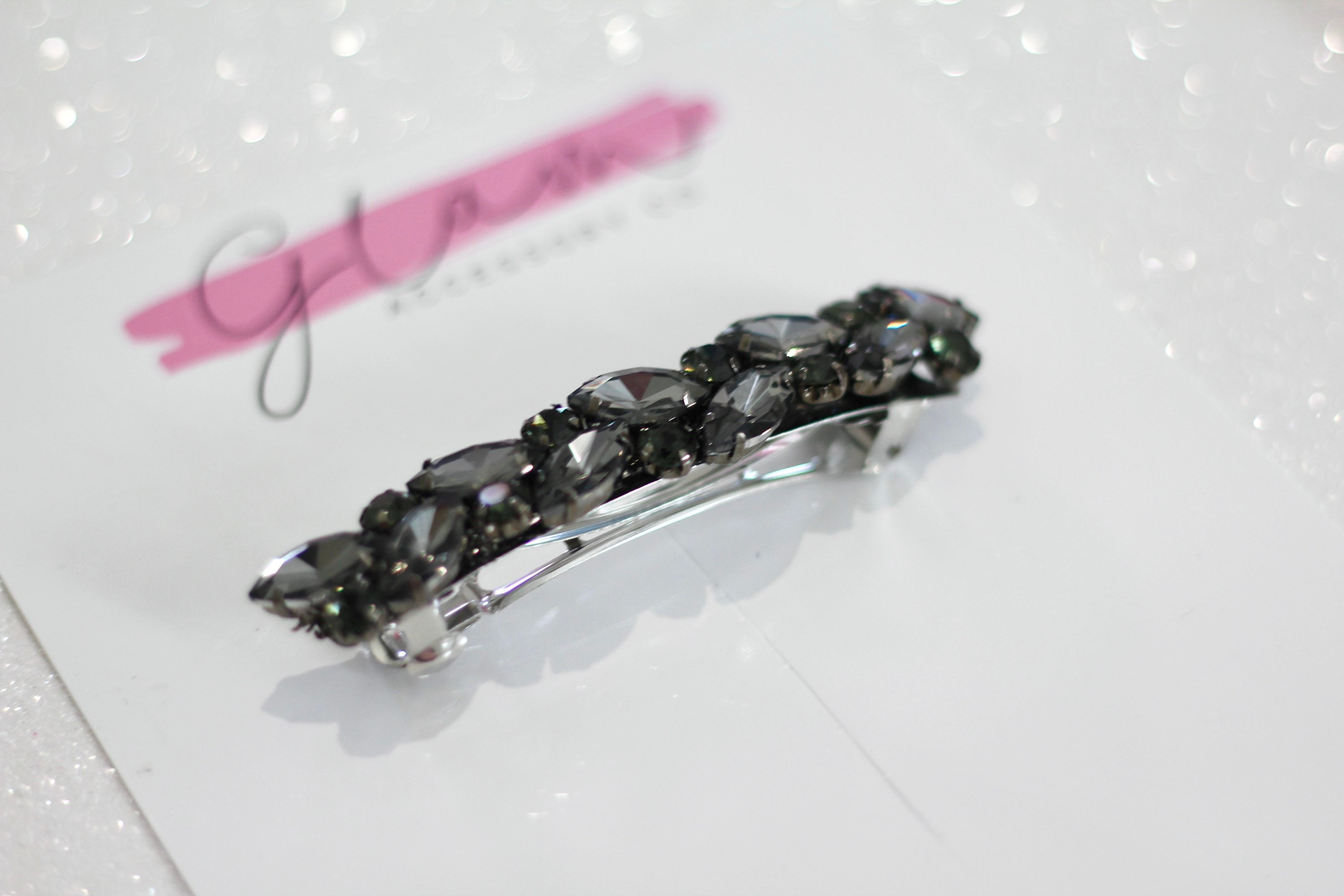 Silver Red Pink Large Diamond Crystal Rhinestone Rock Sparkly Barette ...