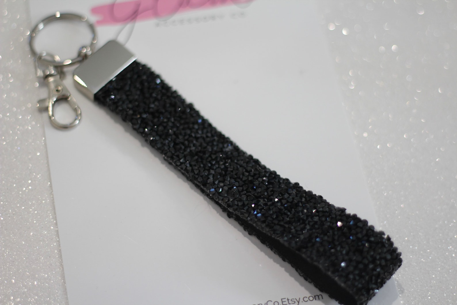 Silver Black Rhinestone Crystal Wristlet Bling Keychain - Etsy