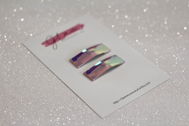 Holographic Snap Clip, White Purple Iridescent Faux Vegan Leather, Girl ...