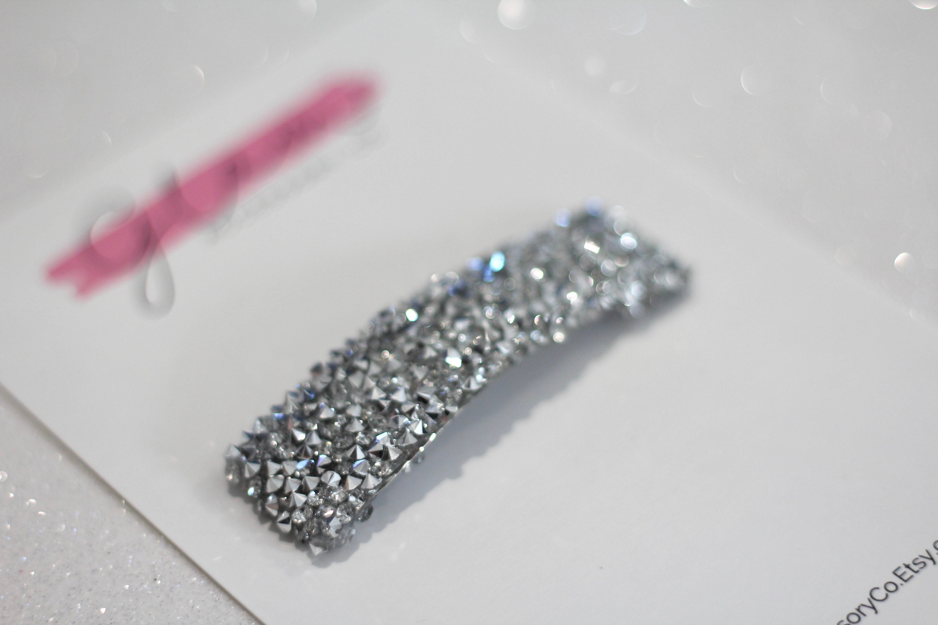 Pure Silver Oversized Large Rhinestone Crystal Rock Sparkly Bling Snap ...