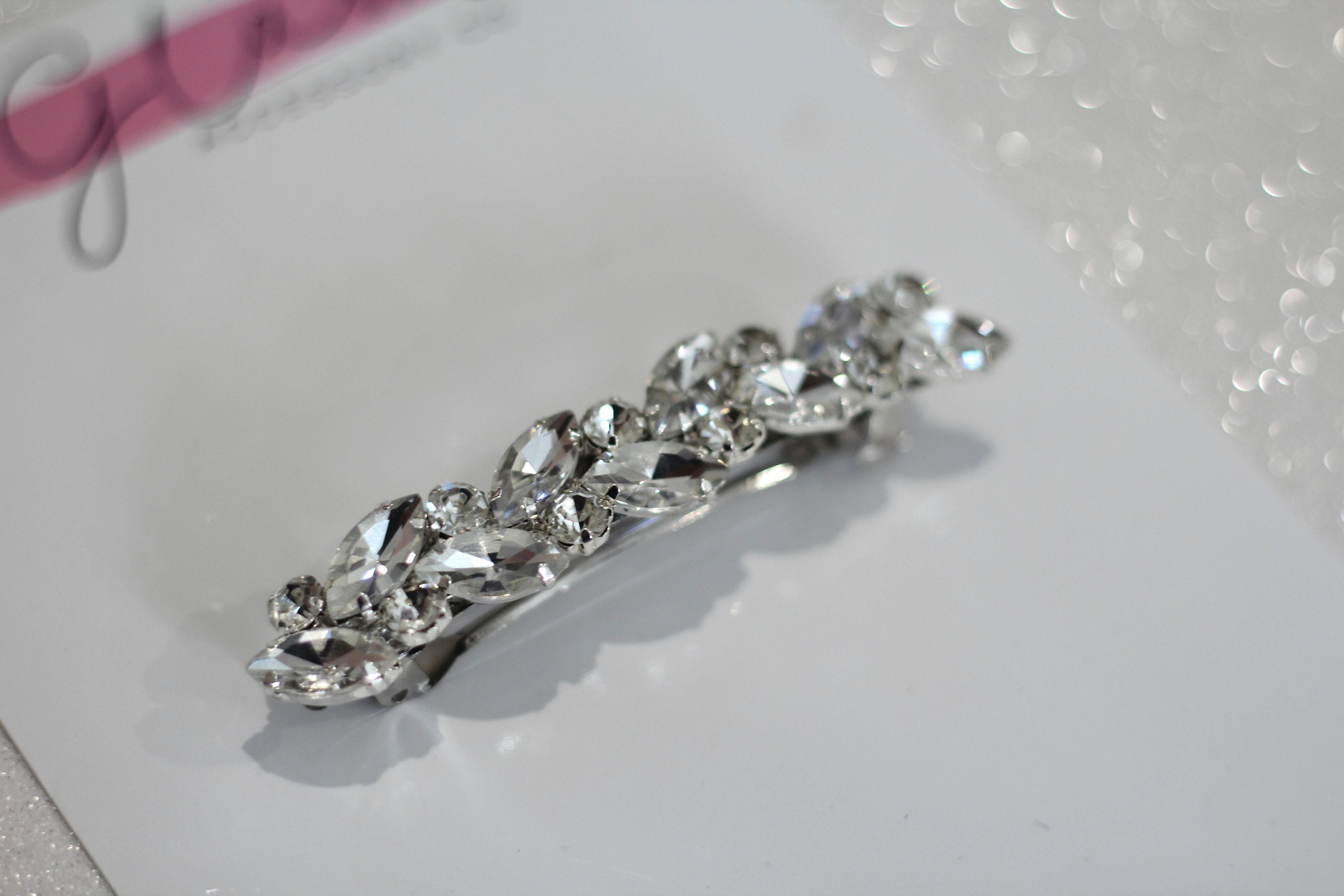 Silver Red Pink Large Diamond Crystal Rhinestone Rock Sparkly Barette ...