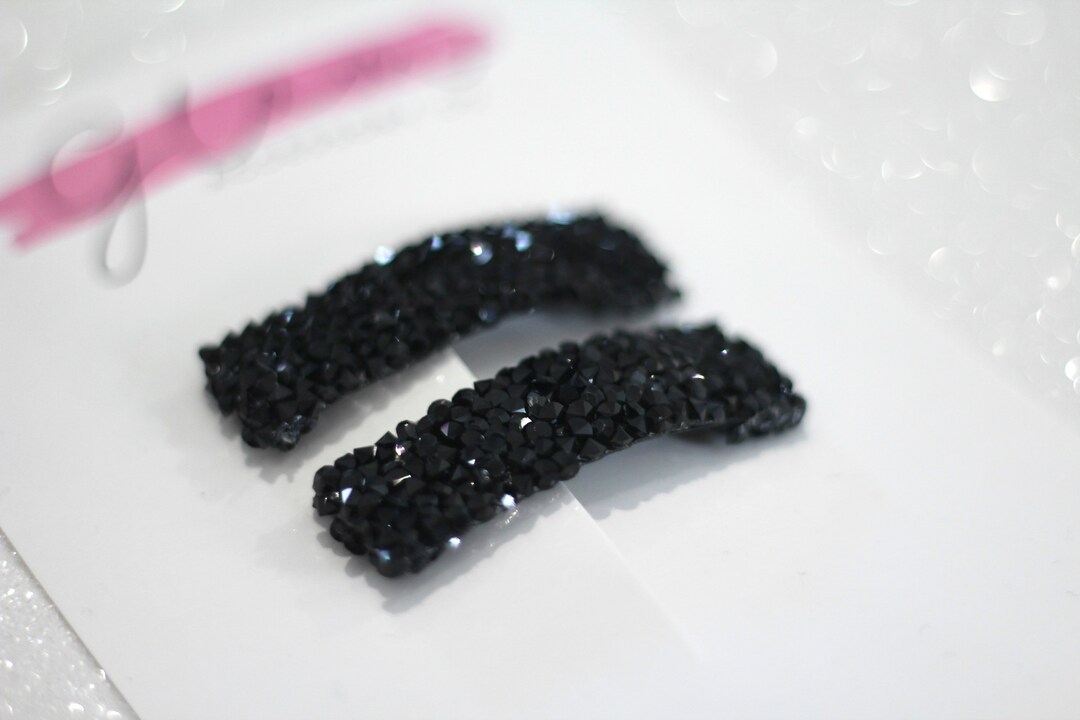 Pure Black Rhinestone Snap Clip Barrette, Crystal Rock Sparkly Bling ...