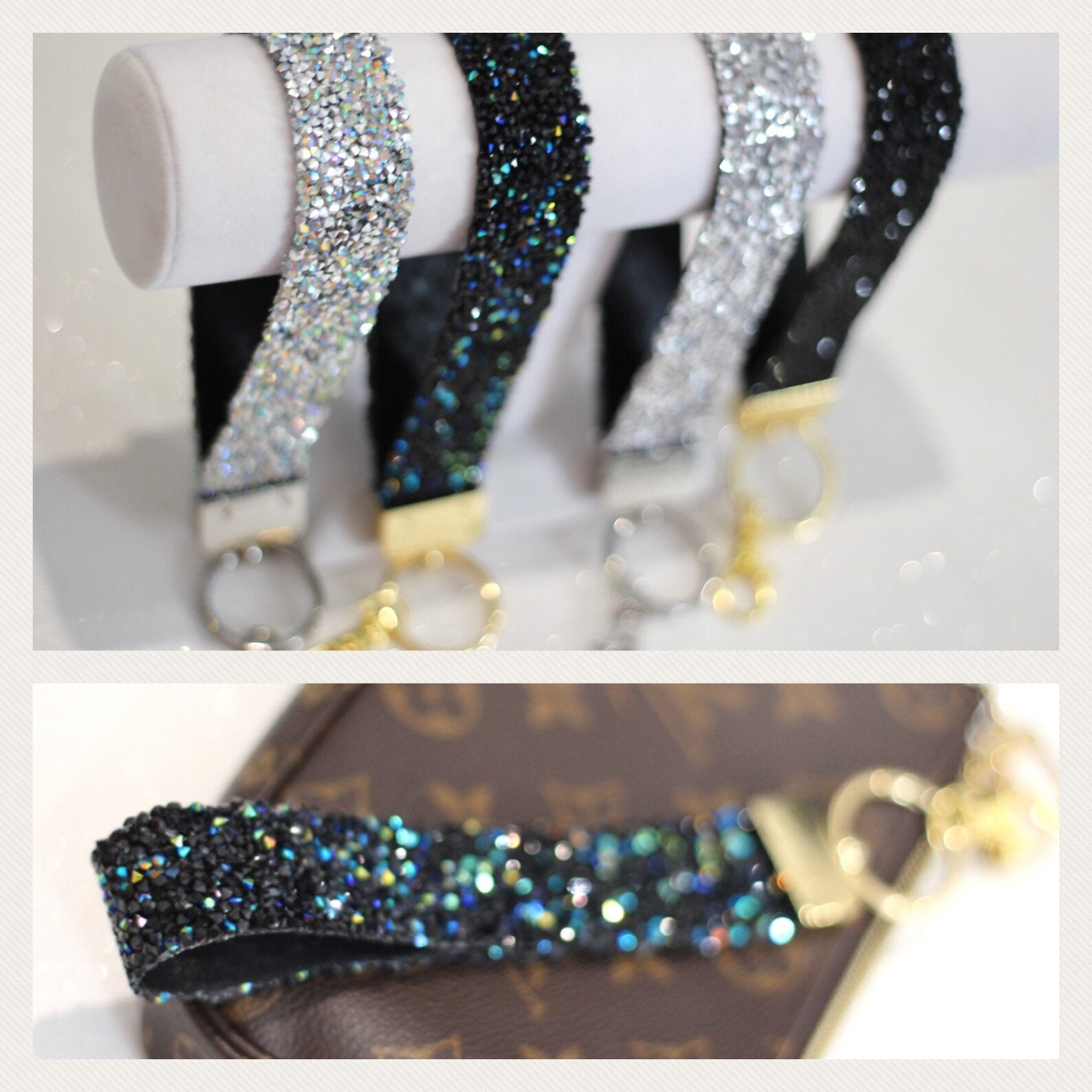 Silver Black Rhinestone Crystal Wristlet Bling Keychain - Etsy
