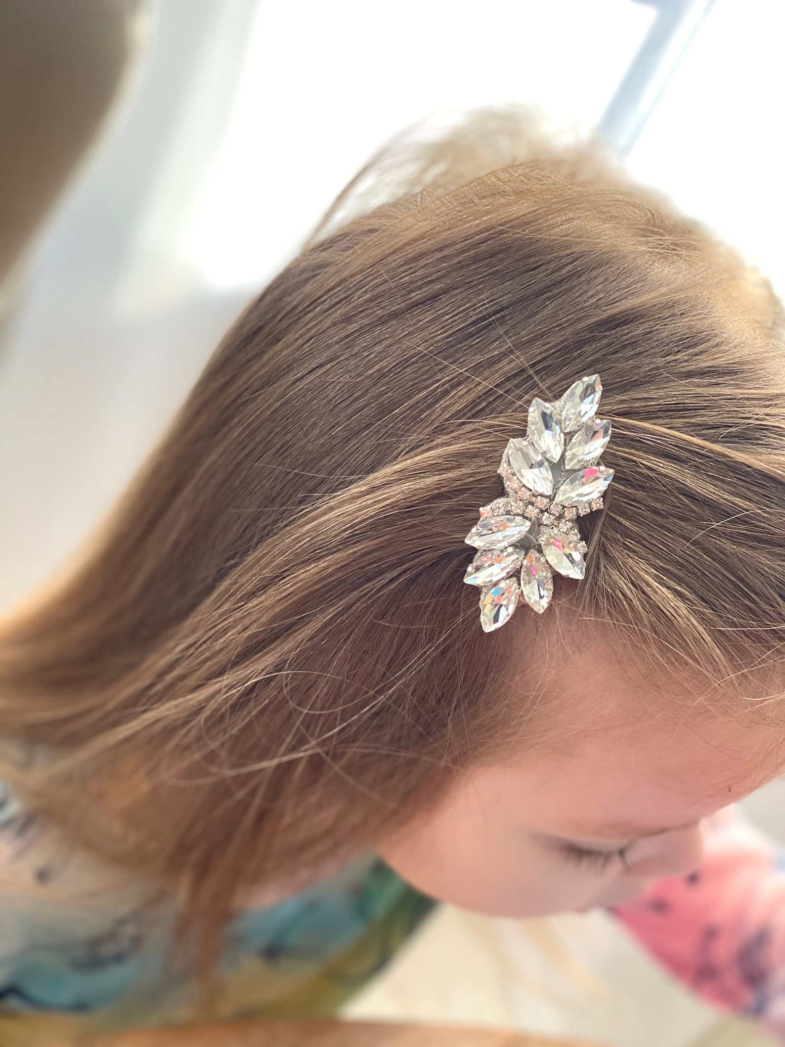 Silver or Rose Gold - Diamond Crystal Rhinestone Rock Sparkly Snap Clip ...