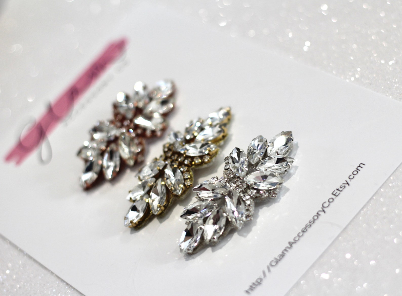 Silver or Rose Gold - Diamond Crystal Rhinestone Rock Sparkly Snap Clip ...