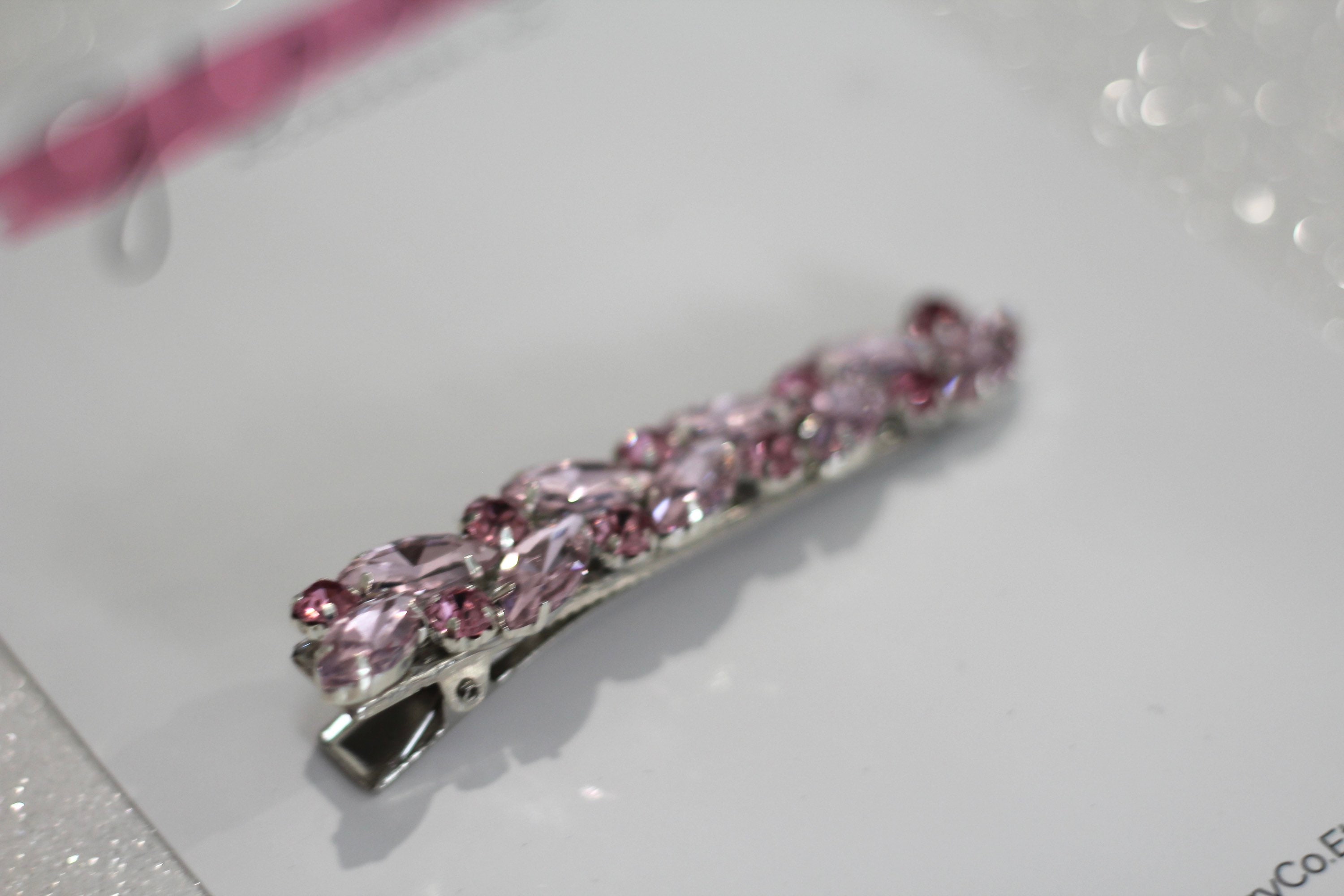 Silver Red Pink Large Diamond Crystal Rhinestone Rock Sparkly Barette ...