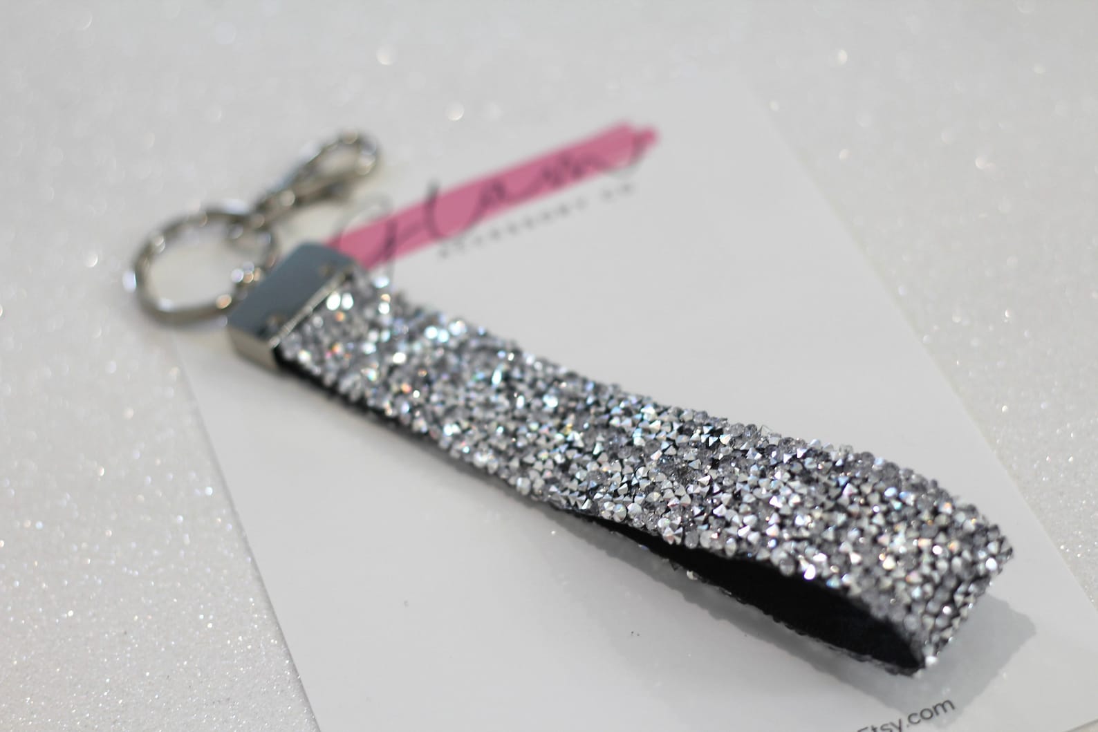 Silver Black Rhinestone Crystal Wristlet Bling Keychain - Etsy