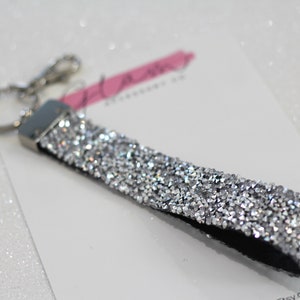 Silver Black Rhinestone Crystal Wristlet, Bling Keychain Bracelet ...