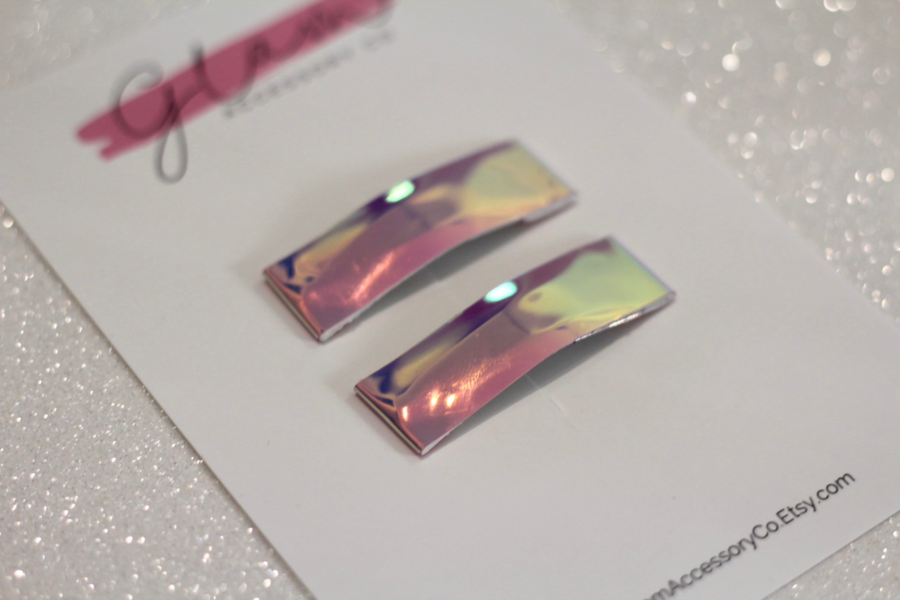 Holographic Snap Clip, White Purple Iridescent Faux Vegan Leather, Girl ...