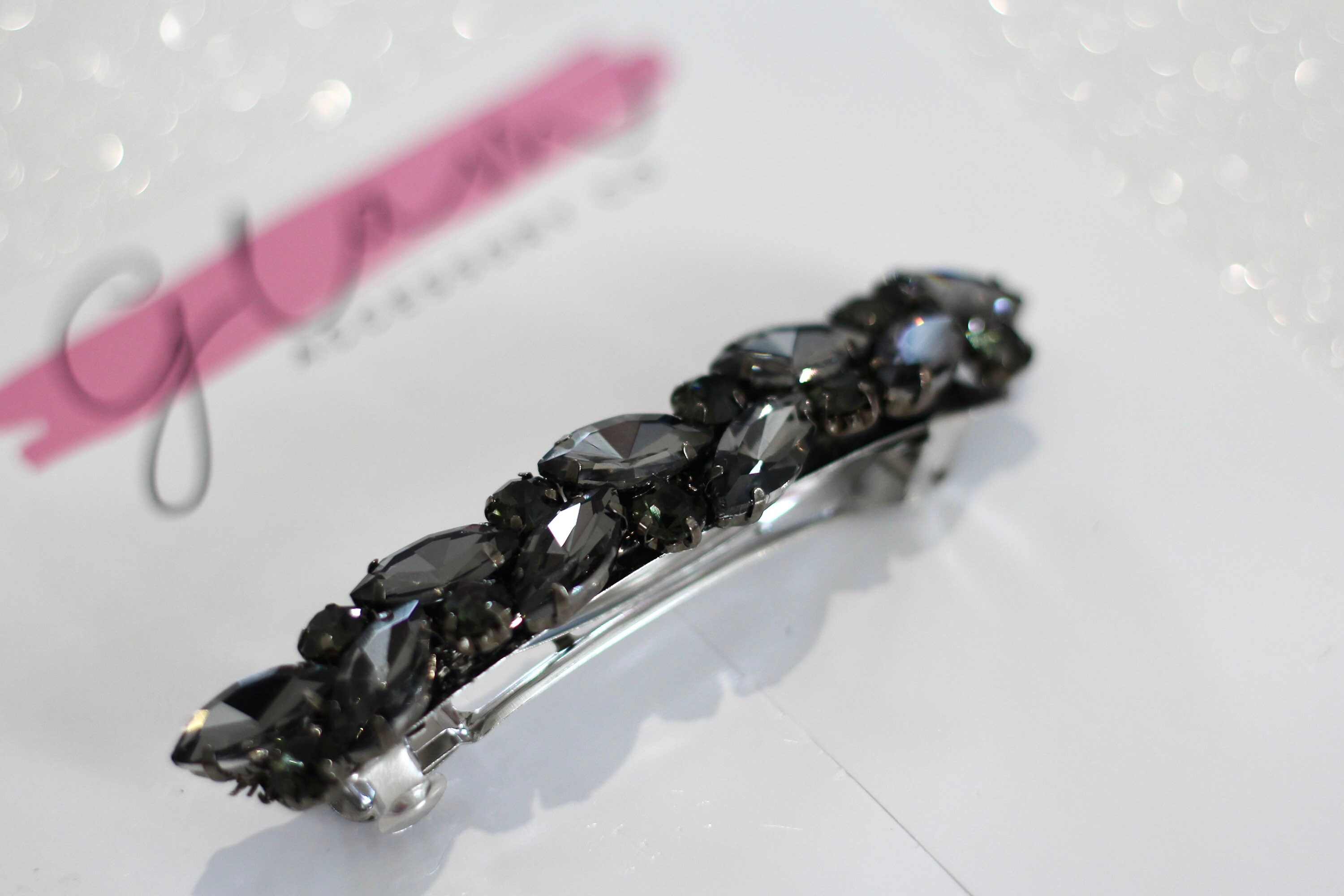 Silver Red Pink Large Diamond Crystal Rhinestone Rock Sparkly Barette ...