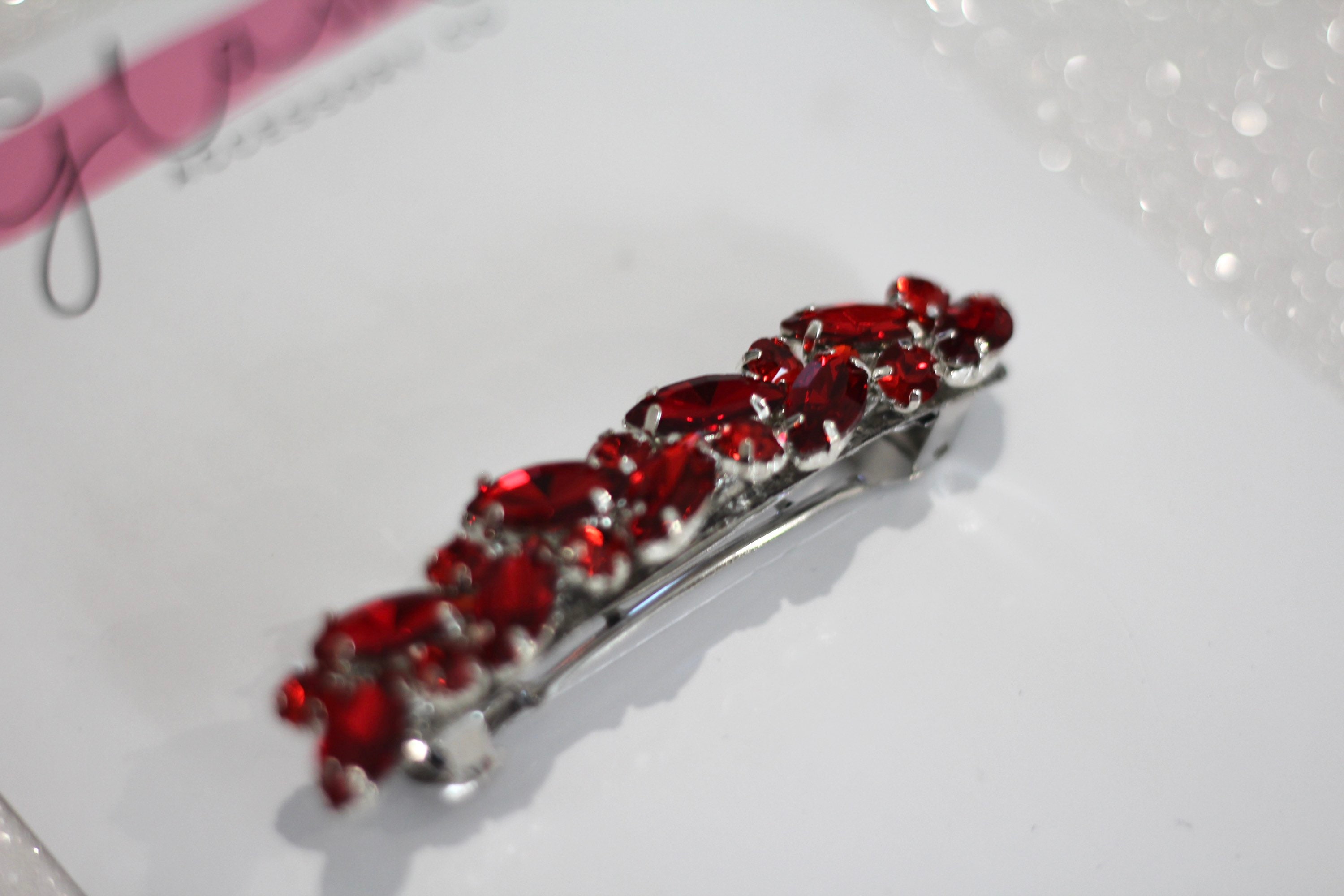 Silver Red Pink Large Diamond Crystal Rhinestone Rock Sparkly Barette ...
