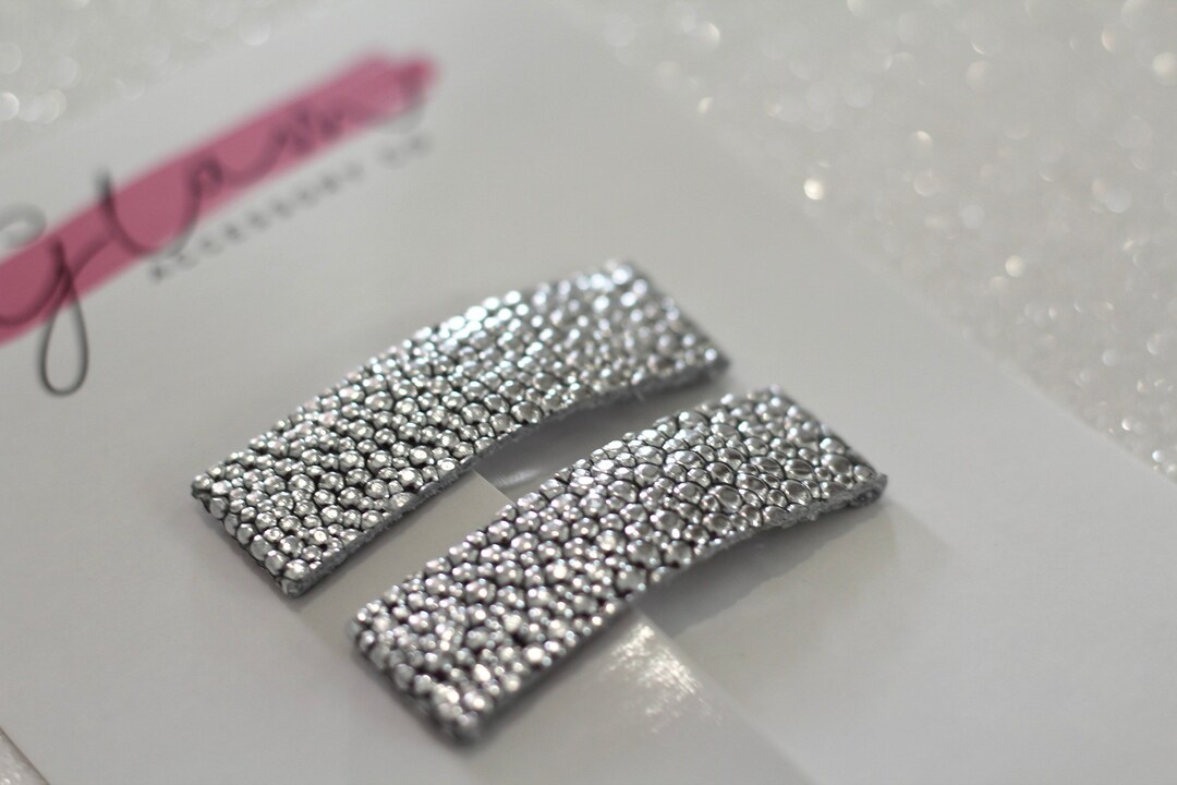 Silver Beaded Texture Snap Clip, Genuine Real Leather, Unique Holiday ...