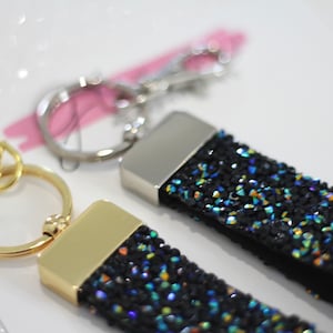 Silver Black Rhinestone Crystal Wristlet, Bling Keychain Bracelet ...