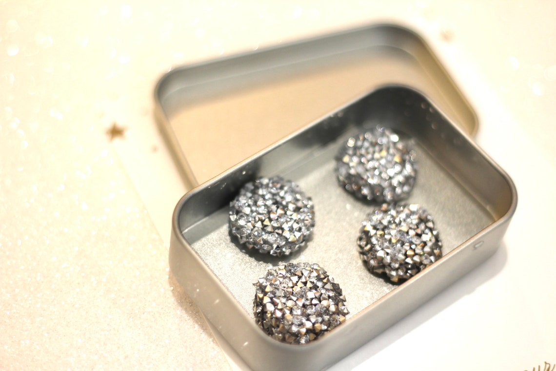 Rhinestone Fridge Magnets Set-photo Picture-silver-black-bling Unique ...
