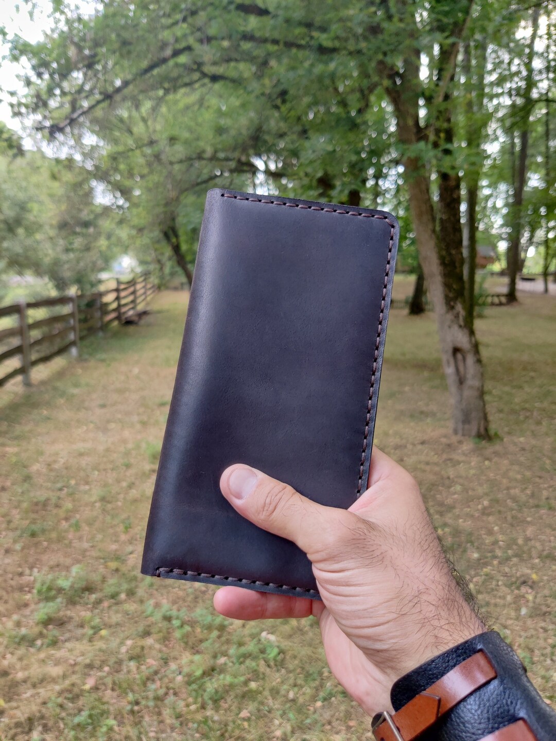 Hand Stitched Long Wallet for Men Leather Bifold Long Wallet, Father ...