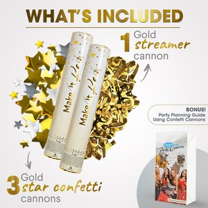 Premium Party Confetti Cannon - Gold - (includes Streamer Cannons and ...
