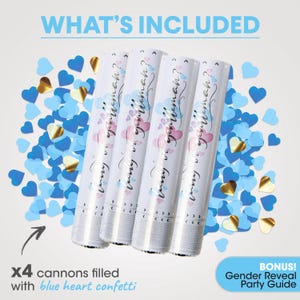 Gender Reveal Confetti Cannon - 4 Pack - Heart Shaped Blue and Pink ...