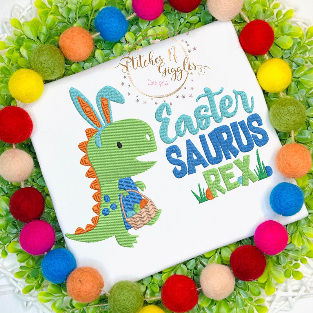 Easter Saurus Rex Filled Embroidery Design, Digital File 4x4, 5x7, 6x10 ...