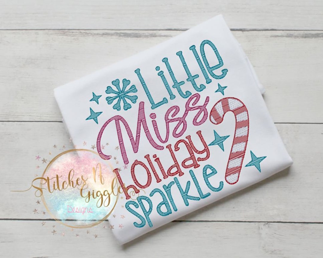 Little Miss Holiday Sparkle Embroidery Design Sketch, Digital File 4x4 ...