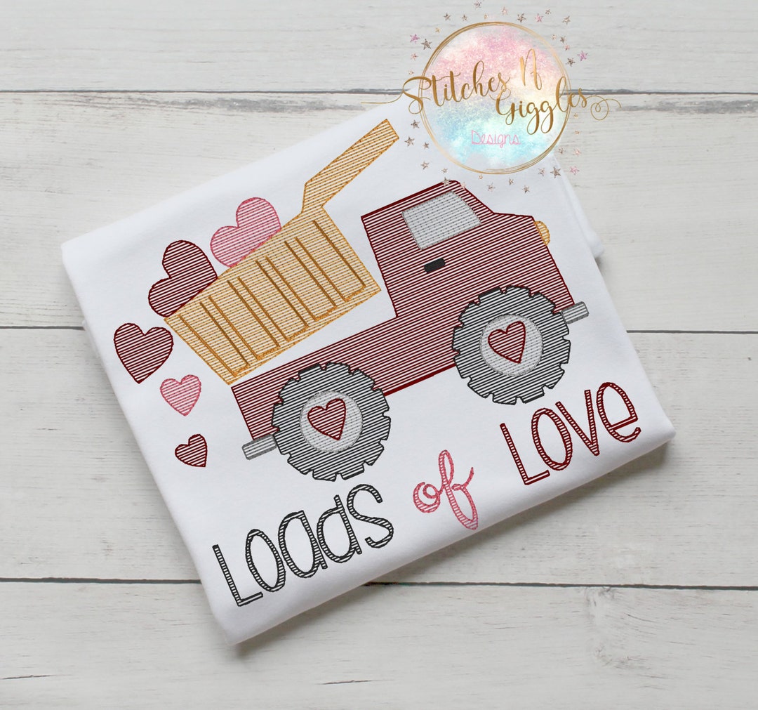 Heart Dump Truck Loads of Love Sketch Stitch Valentine's Day Truck ...