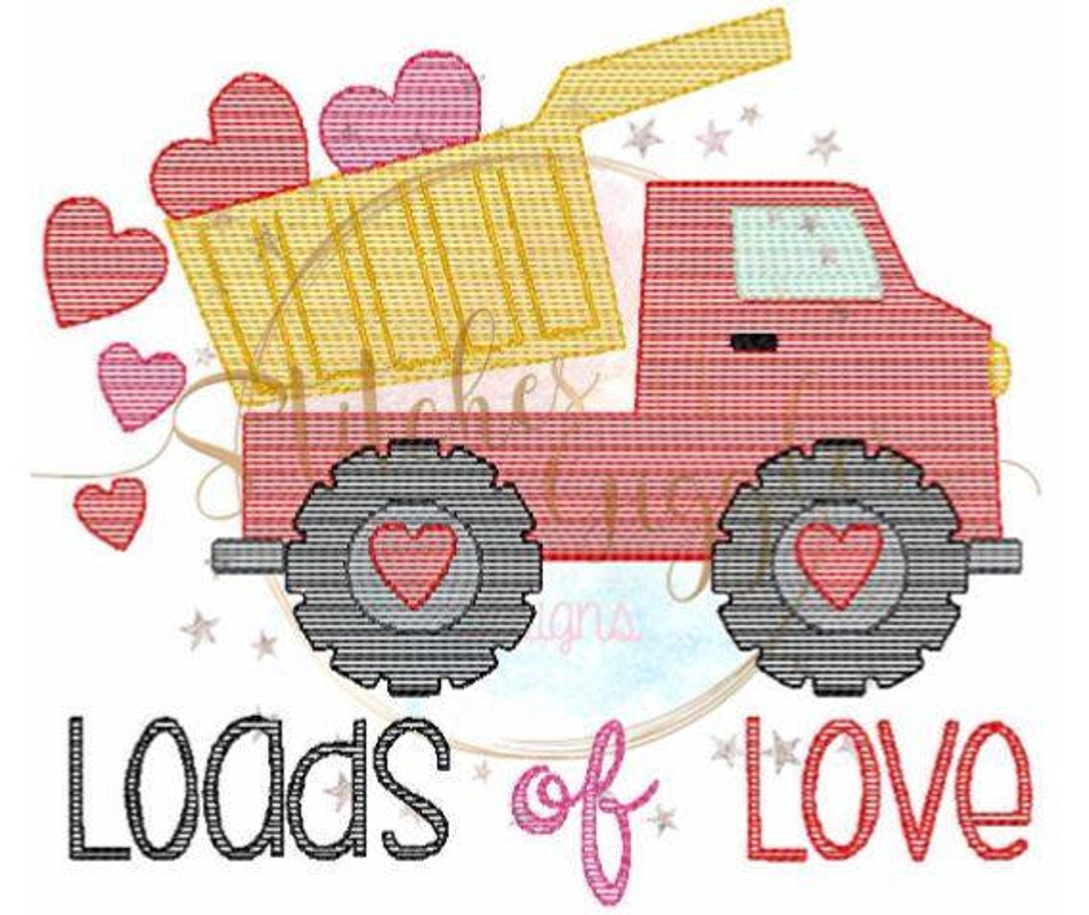 Heart Dump Truck Loads of Love Sketch Stitch Valentine's Day Truck ...
