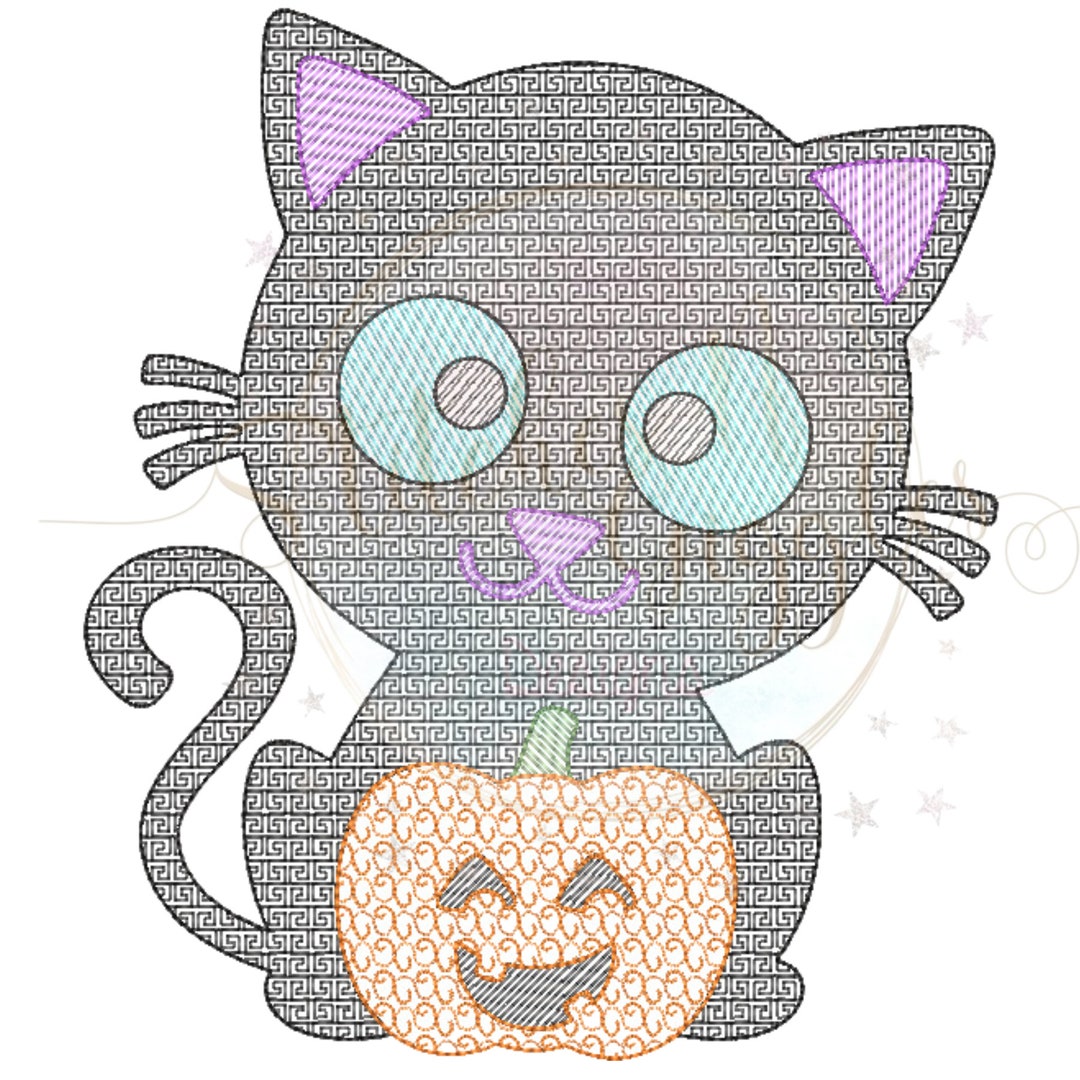 Cat With Pumpkin Motif , Embroidery Design, Digital File 4x4 5x7, 6x10 ...