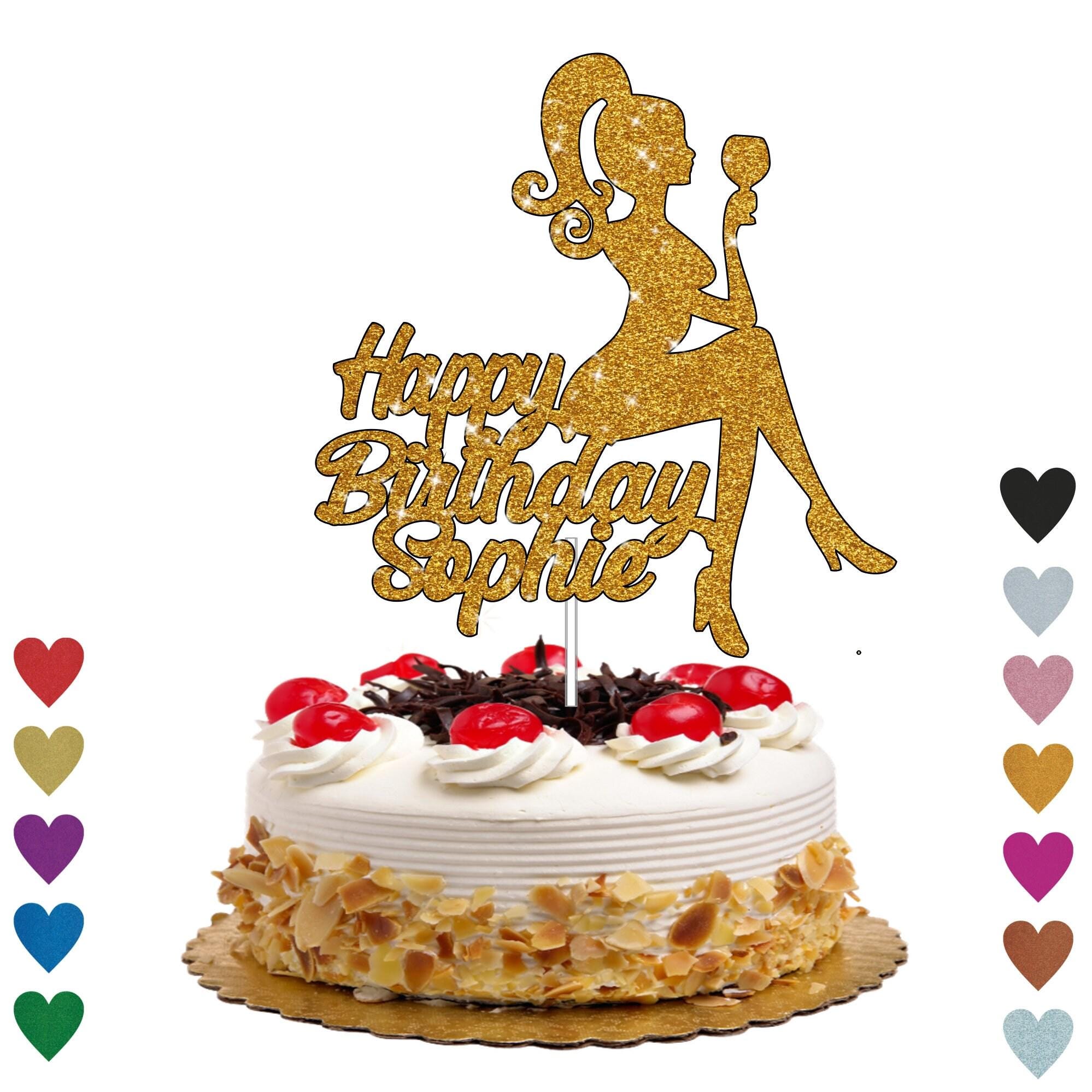 Personalised Happy Birthday Sitting Lady Glitter Cake Topper ...