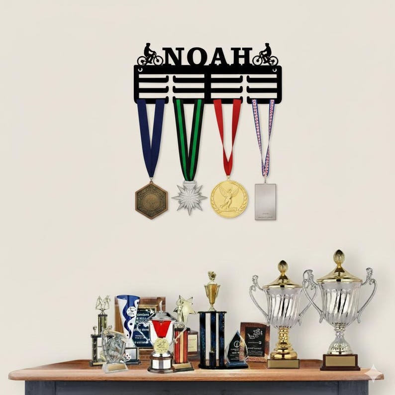 Cycling Medal Display - Personalized Acrylic Medal Holder - Custom Name Hanger - Bike Race Medal ...