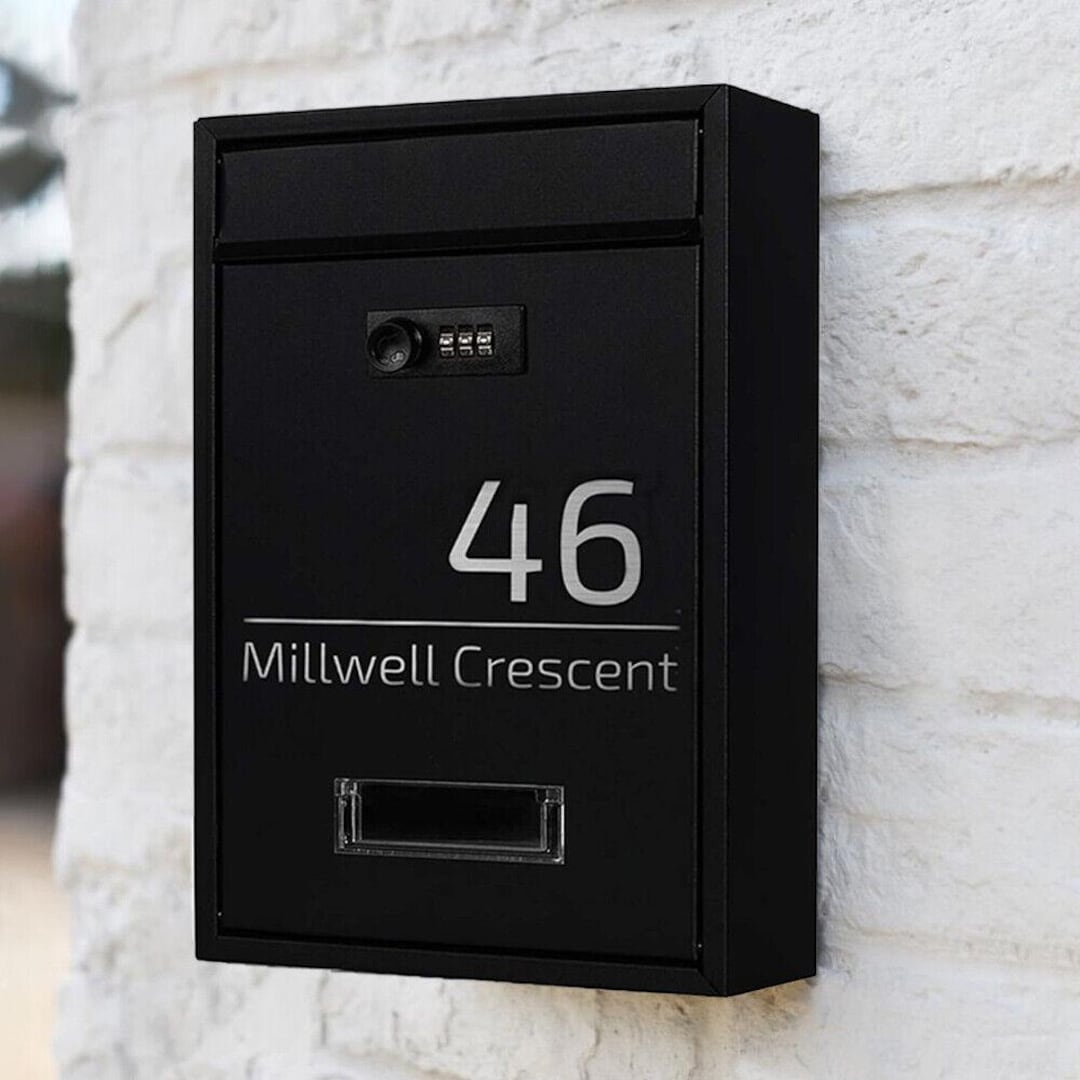 Personalised Black Modern Letterbox | Contemporary Post Box | Lockable ...